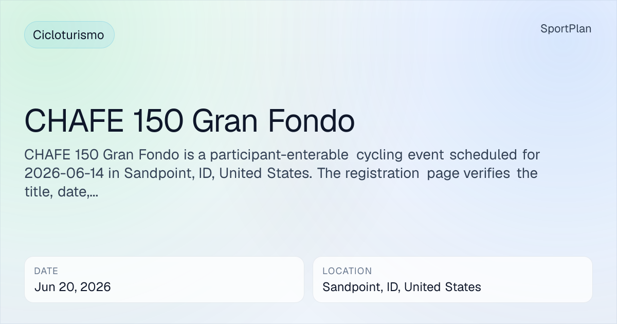 CHAFE 150 Gran Fondo · 2026 · Sandpoint | SportPlan