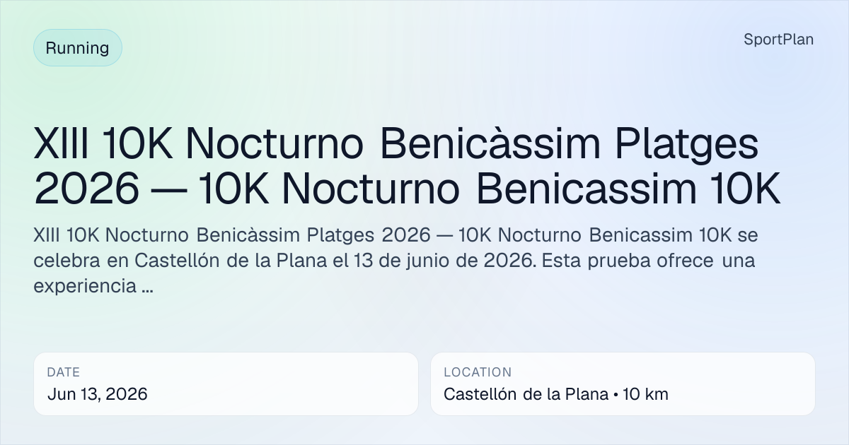 XIII 10K Nocturno Benic… · 2026 · Castellón de la Plana | SportPlan