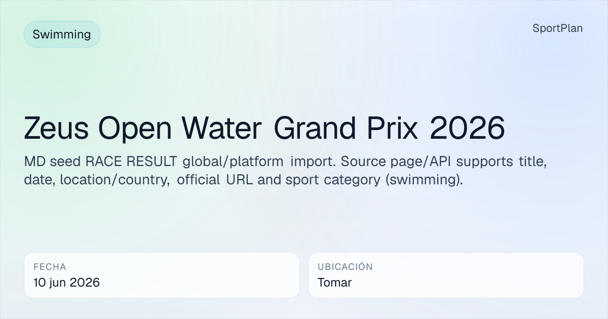 Zeus Open Water Grand Prix 2026 · Tomar | SportPlan